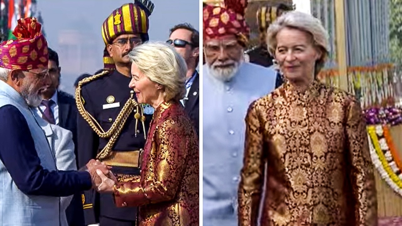 EU chief stuns in fusion brocade ensemble at Republic Day parade