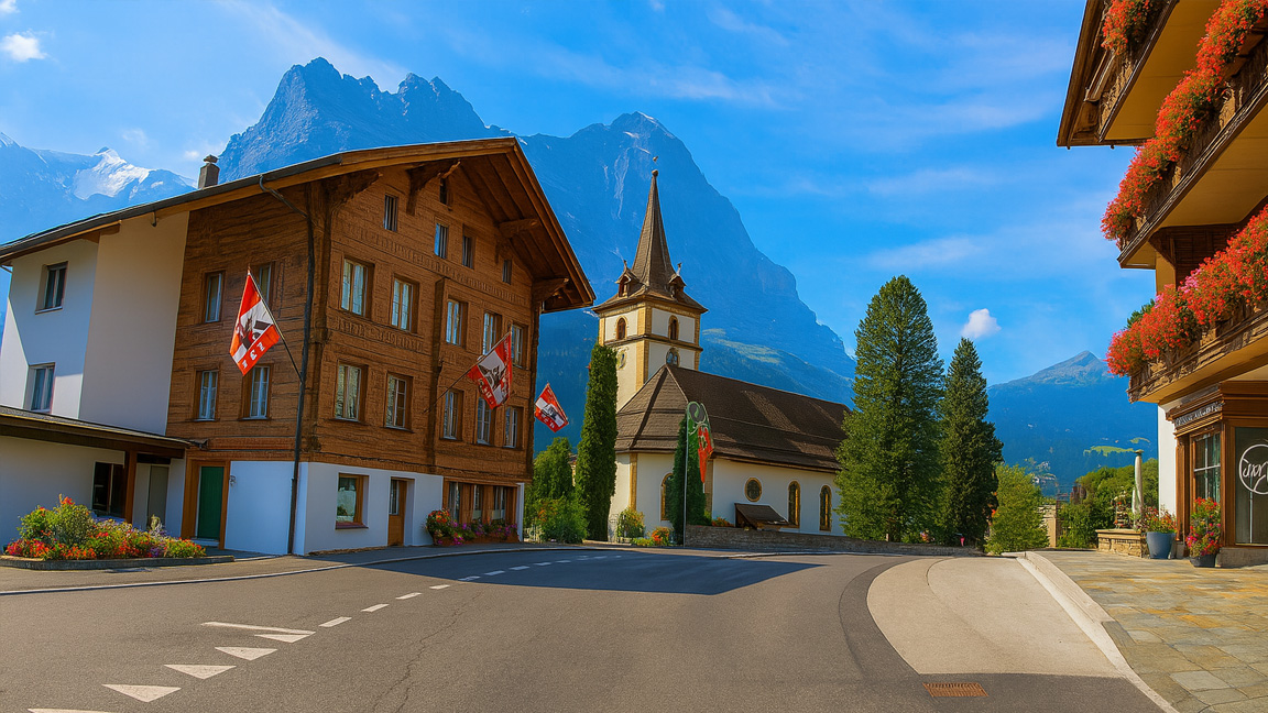 Driving through Swiss villages and Alpine valleys