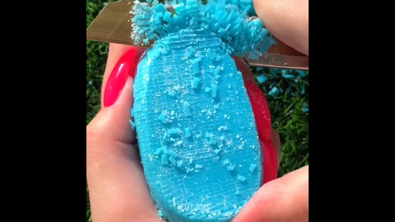 Aqua blue bar soap scraping smoothly ASMR
