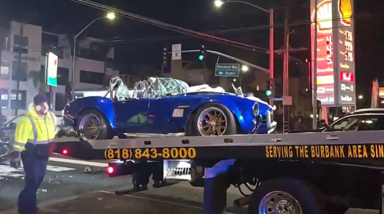 Classic car totaled in violent two-vehicle crash in Burbank