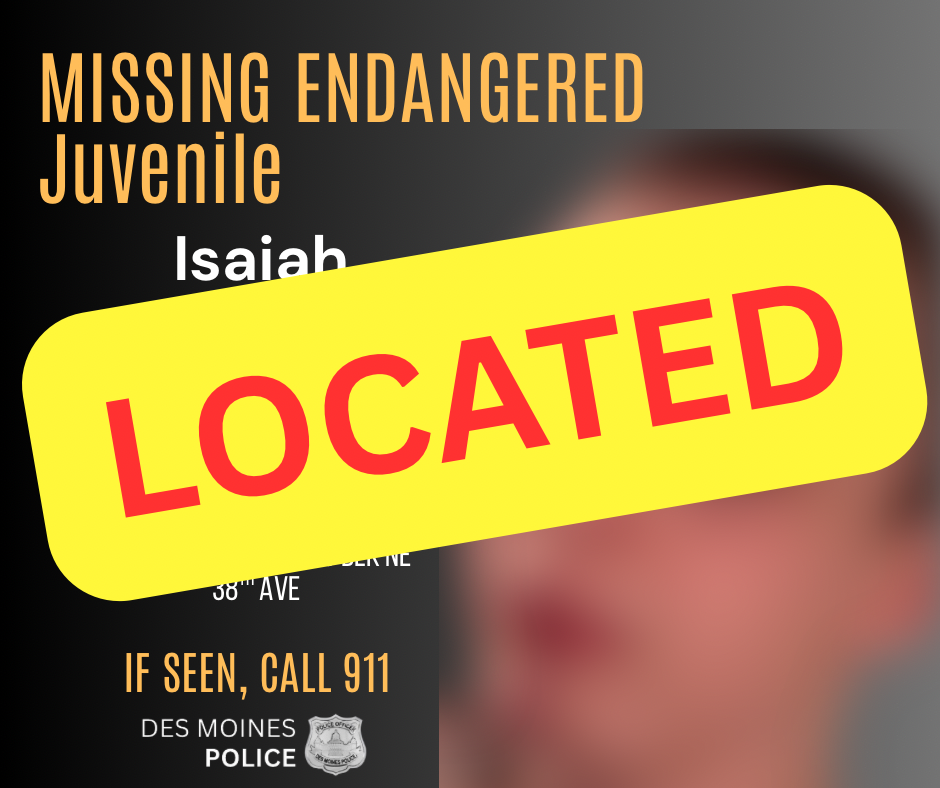 Missing 13-year-old boy found safe, Des Moines police say