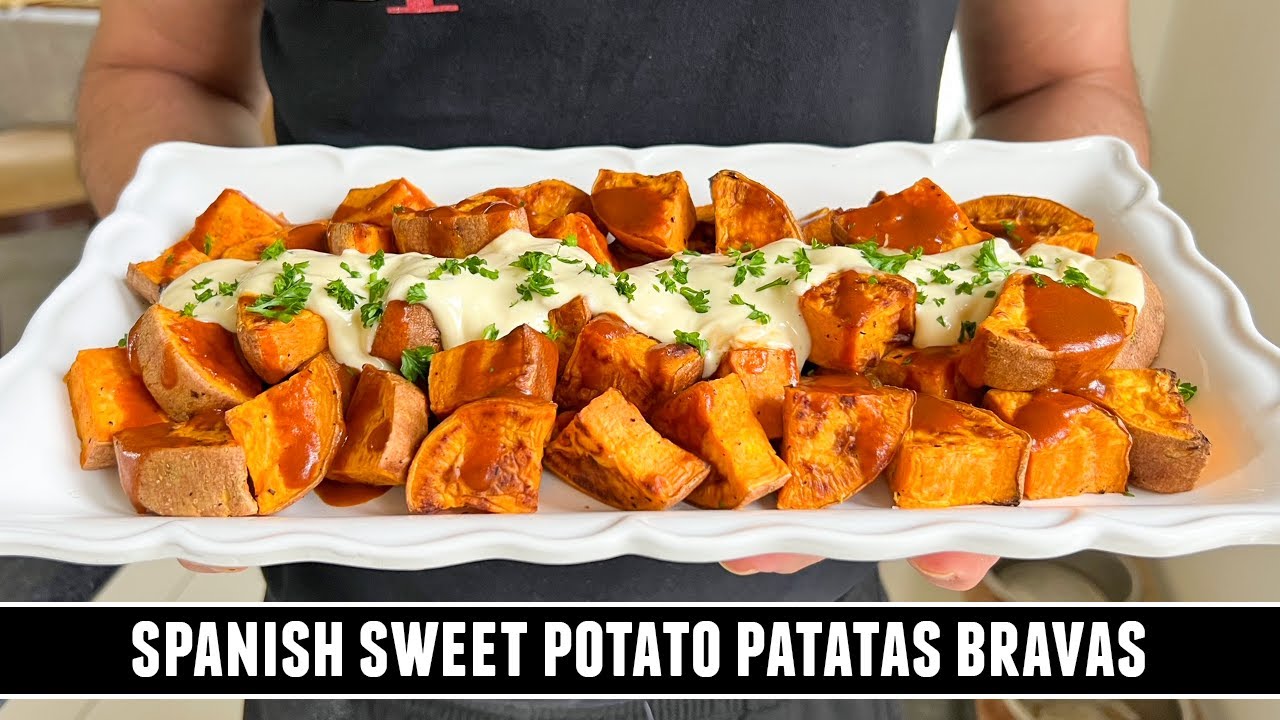 Spicy sweet potatoes with garlic aioli: Healthy Spanish tapas recipe