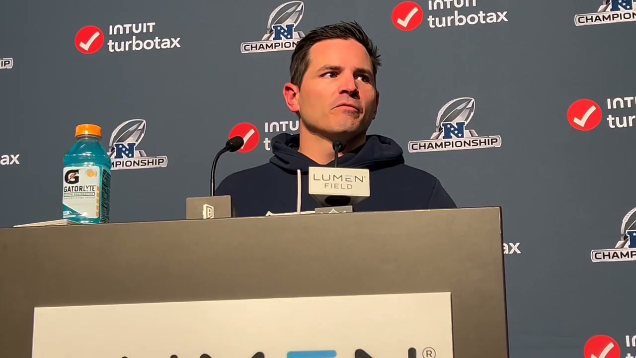 Mike Macdonald speaks after Seattle's NFC Championship Game win
