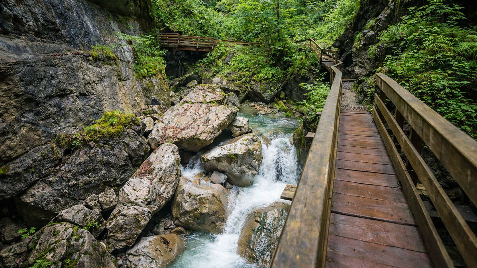 Seisenbergklamm Austria gorge walk with wooden bridges (4K)