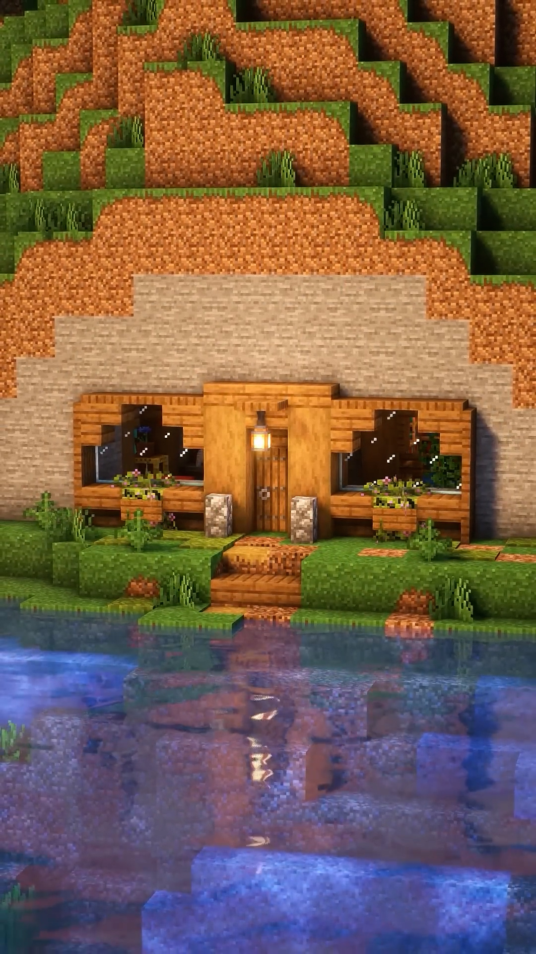 Minecraft starter base built into a hillside