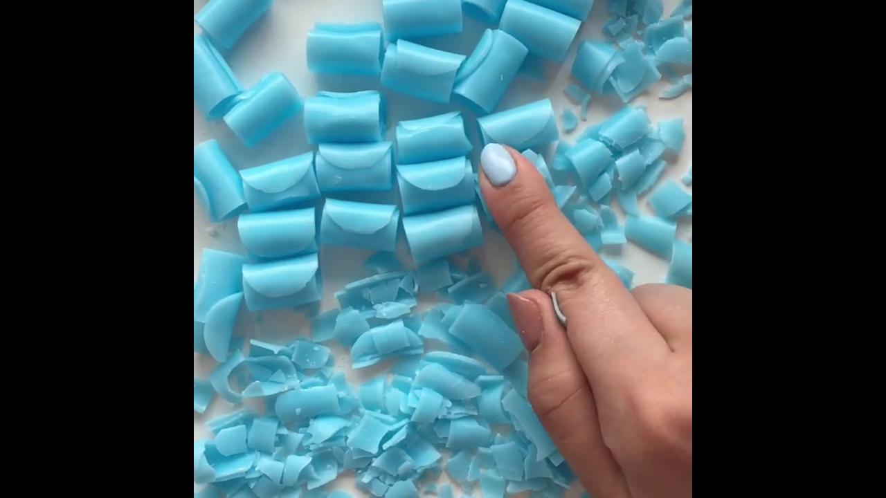 Pressing and crushing blue tiny rolled soap ASMR