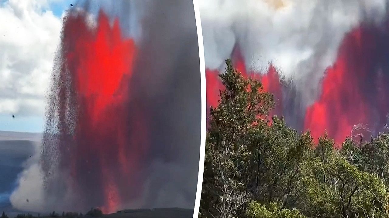 Huge lava fountains erupt from Kilauea as debris falls up to 20 miles away