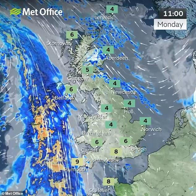 Britain to be hit by 80mph winds, heavy rain and snow tomorrow - as Met ...