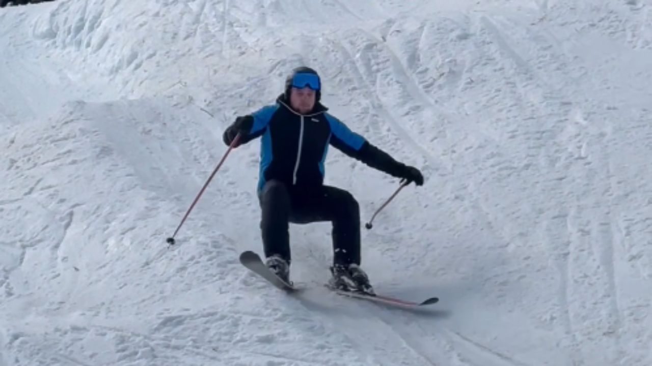 Beginner's ski attempt turns into a series of amusing tumbles