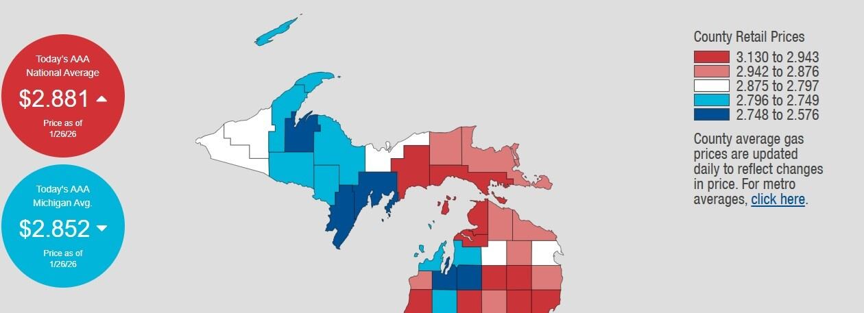 Michigan gas price average falls 10 cents from a week ago