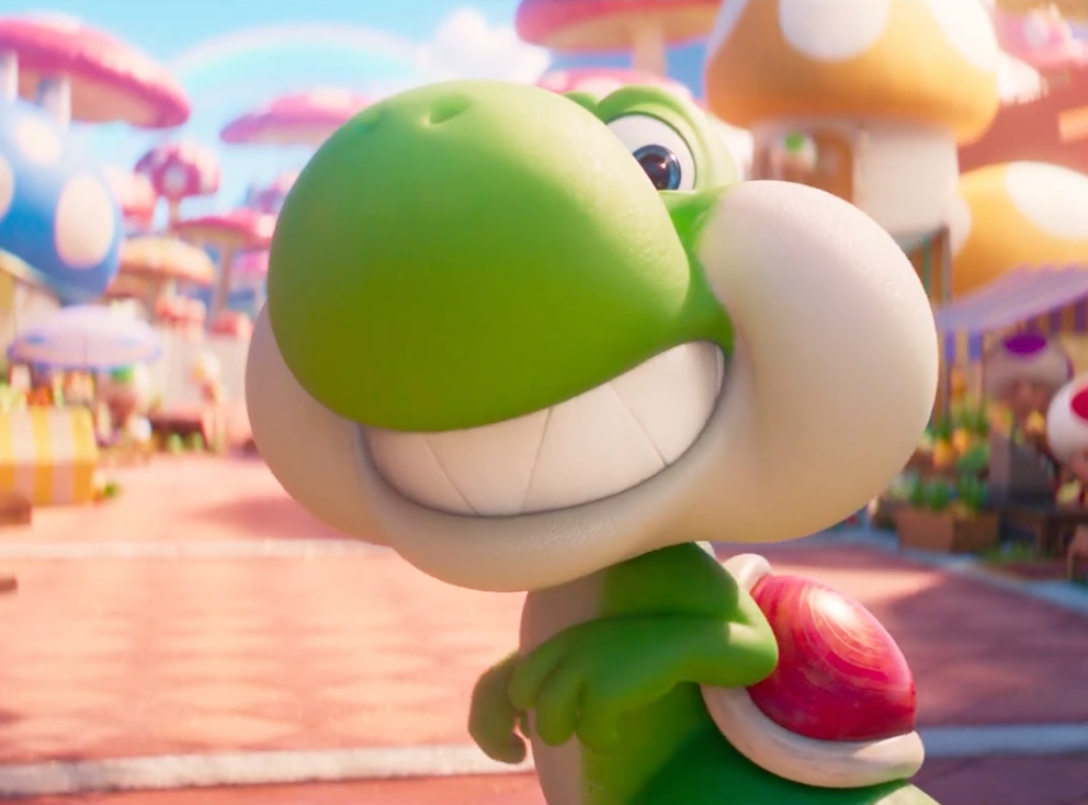 Yoshi swallows a Chain Chomp in the Super Mario Galaxy movie