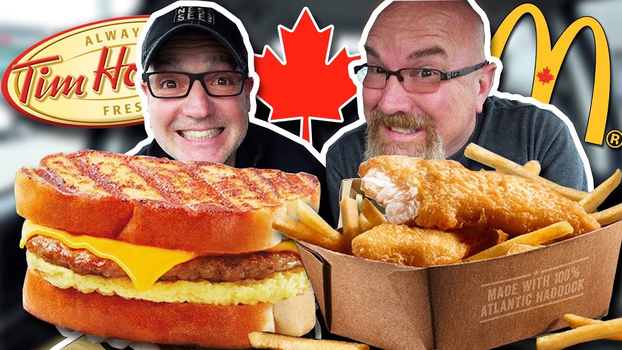 McDonald's fish & chips and Tim Hortons French toast breakfast sandwich