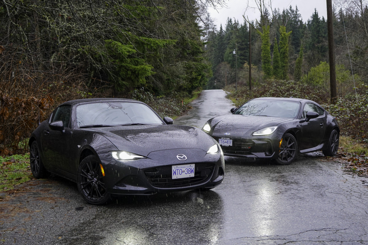 I took the 2025 Mazda MX-5 RF and the 2025 Subaru BRZ tS on a rainy ...