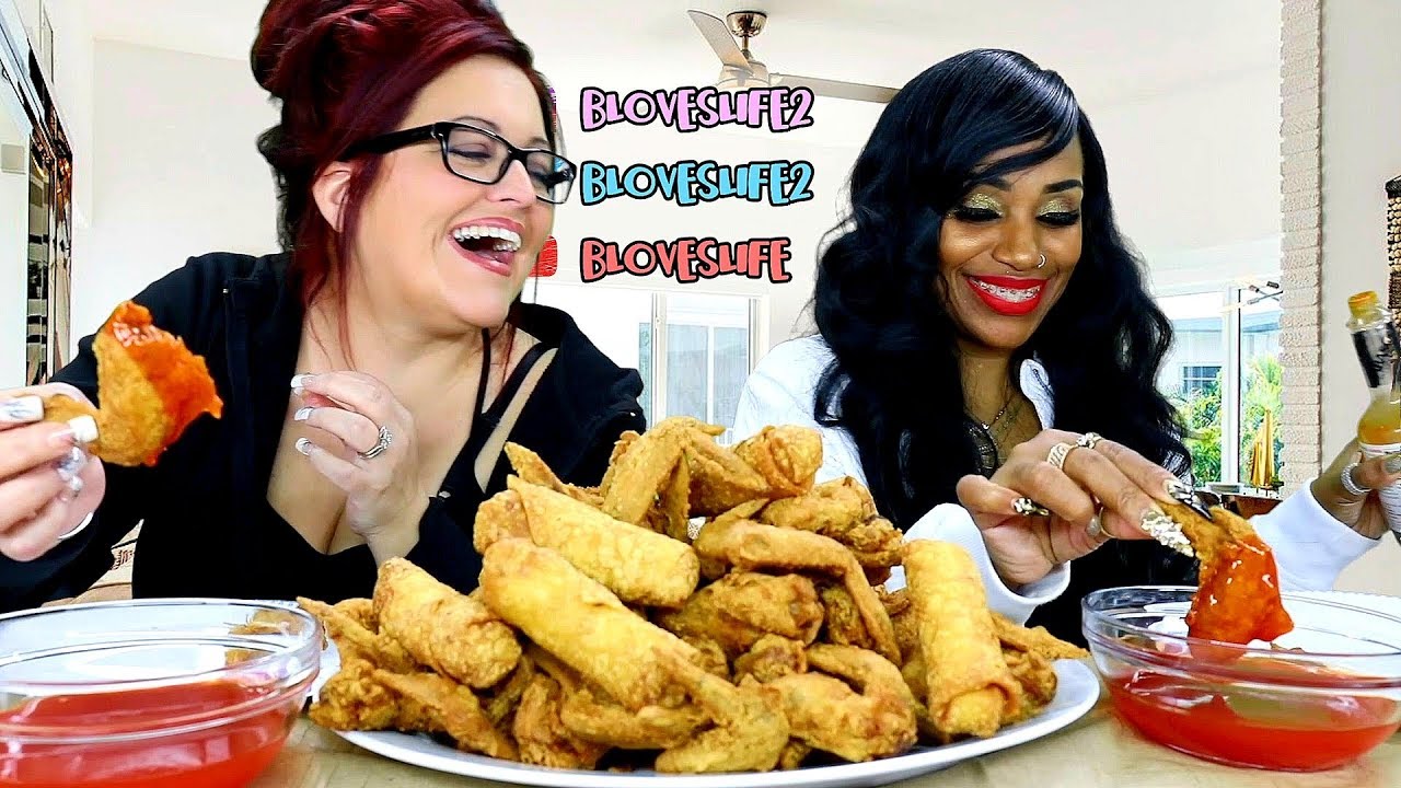 Fried wings and egg rolls mukbang with Sauce Queen