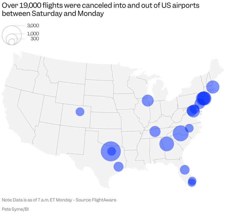Mapped: 19,000 US flights canceled due to the huge winter storm ...