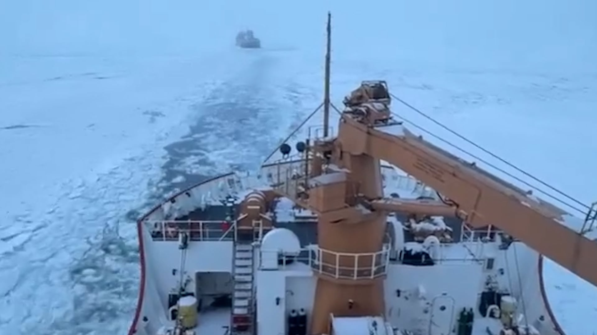 Icebreaker frees ship trapped in ice in North America