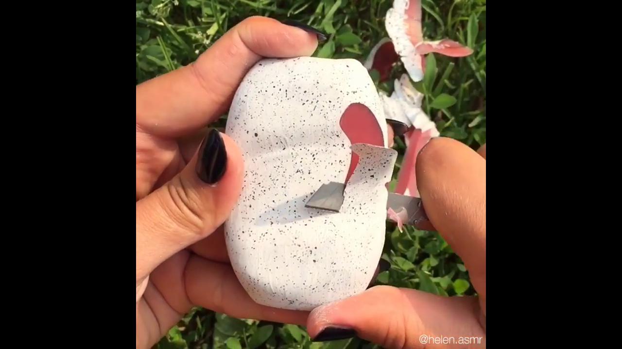 Coated pink bar soap shredding ASMR