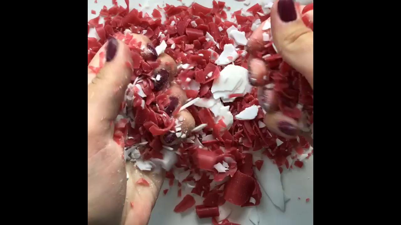 Rolled red soaps crushing smoothly ASMR
