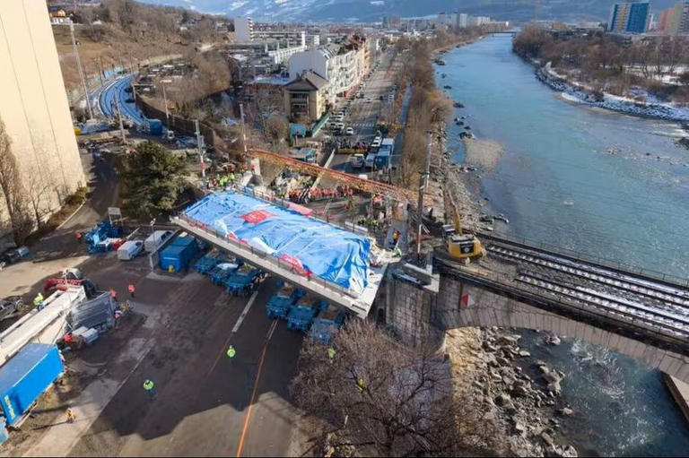 Engineers move 1,400 ton bridge 100 metres without using a single crane