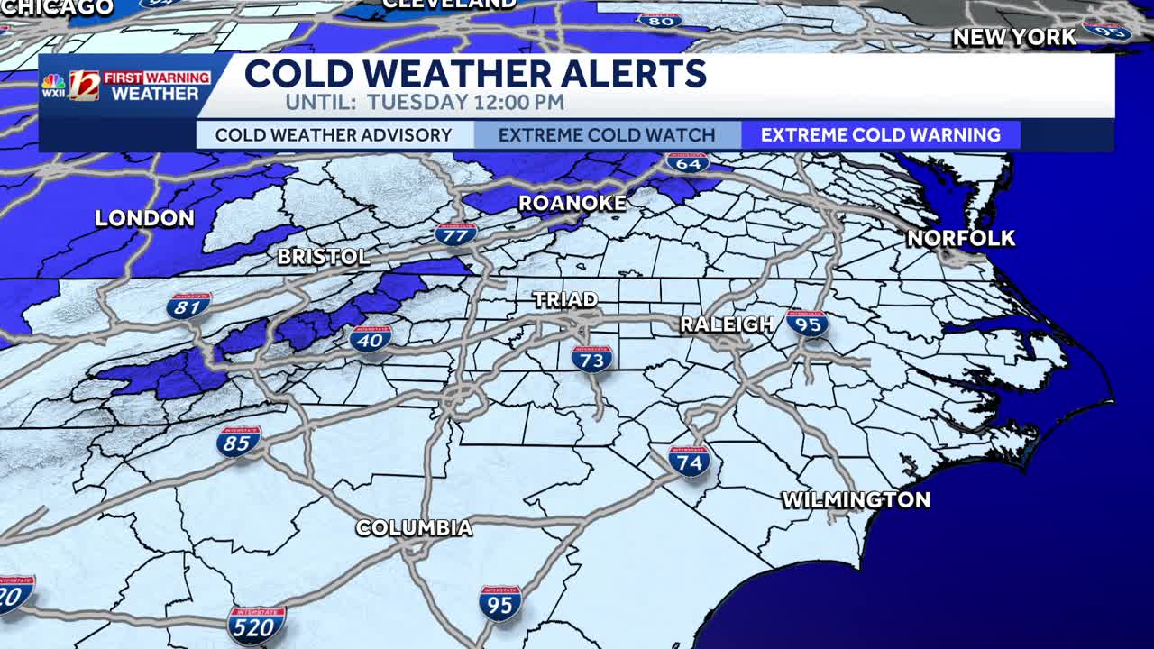 Frigid temperatures following the winter storm in North Carolina