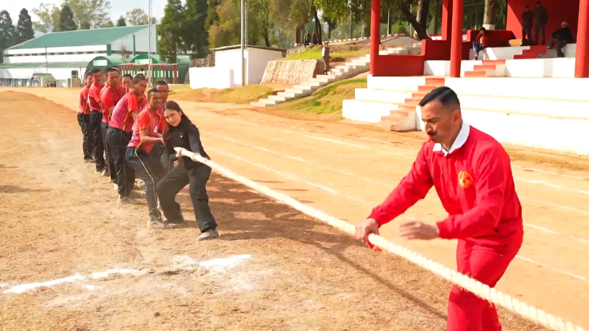 Actor Bhumi Pednekar joins soldiers for tug of war challenge