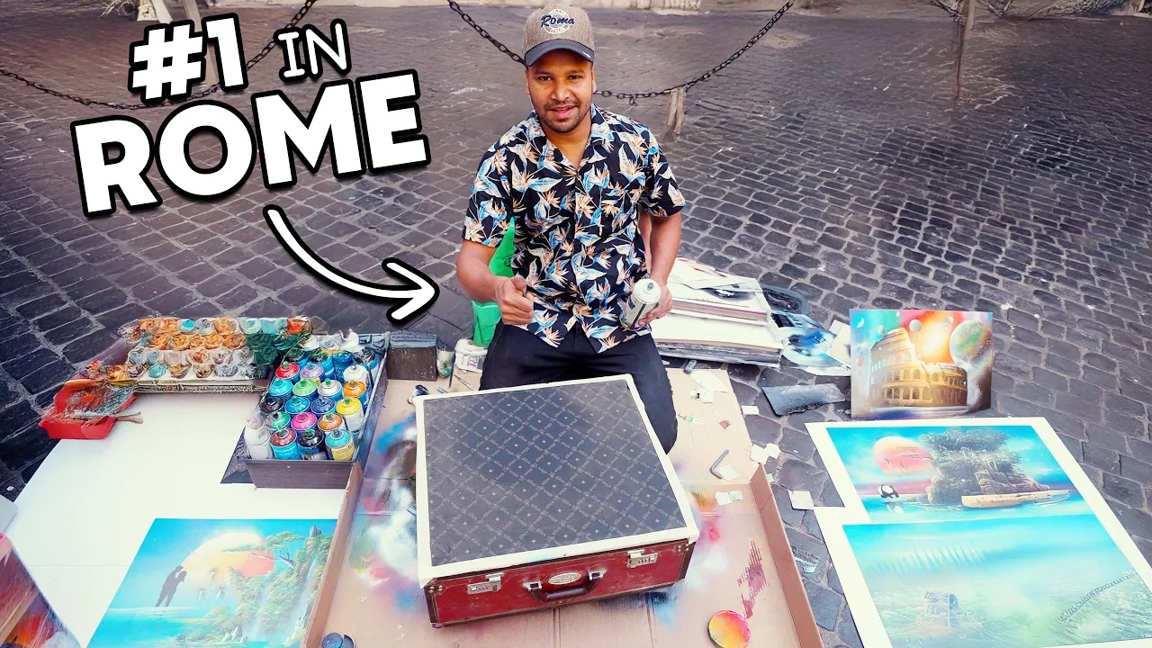 Giving Rome’s top street artist €50 to paint my briefcase