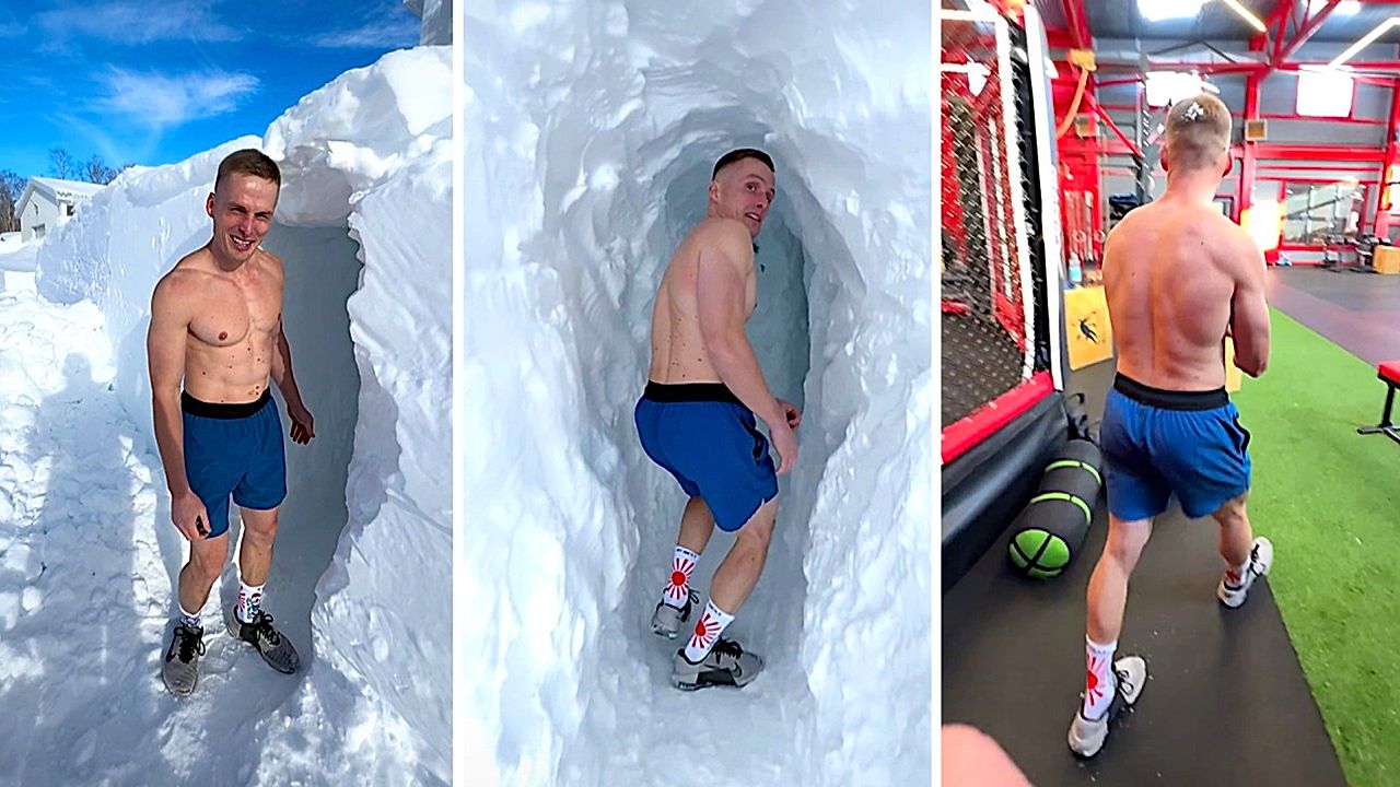 Man tunnels through snow just to reach the gym in Russia