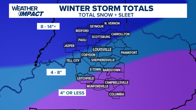 How much snow did Kentucky, Indiana get after weekend winter storm?