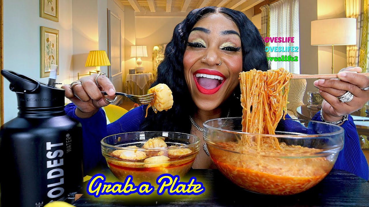 I pan sear scallops and slurp ramen noodles mukbang