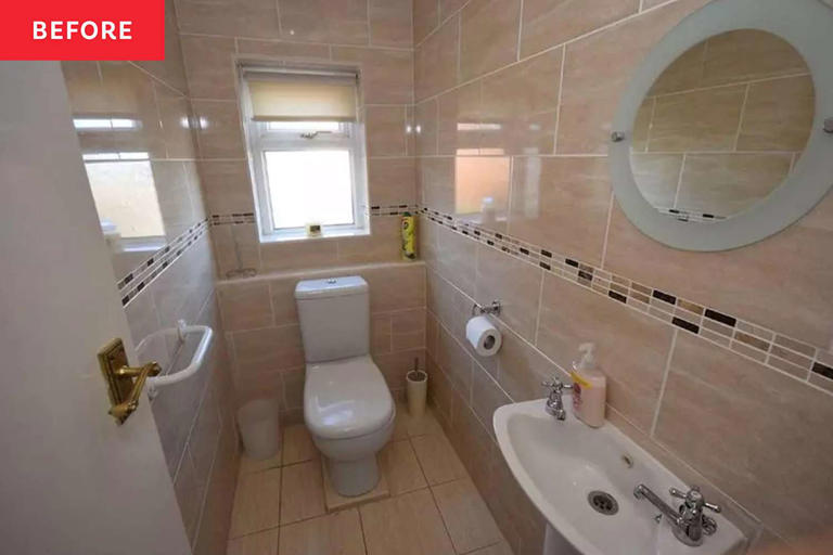 Before & after: This '90s beige bathroom now looks boutique-hotel