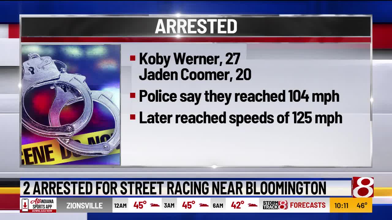 2 arrested for street racing near Bloomington, Indiana