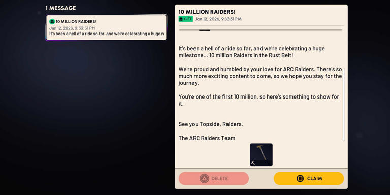 ARC Raiders freebie released to celebrate new milestone