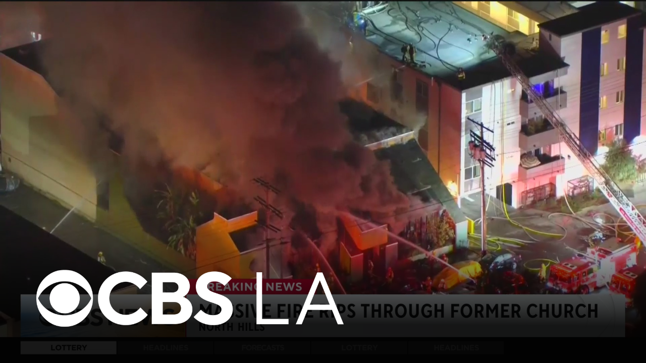 Large fire rips through vacant church in North Hills, threatening ...