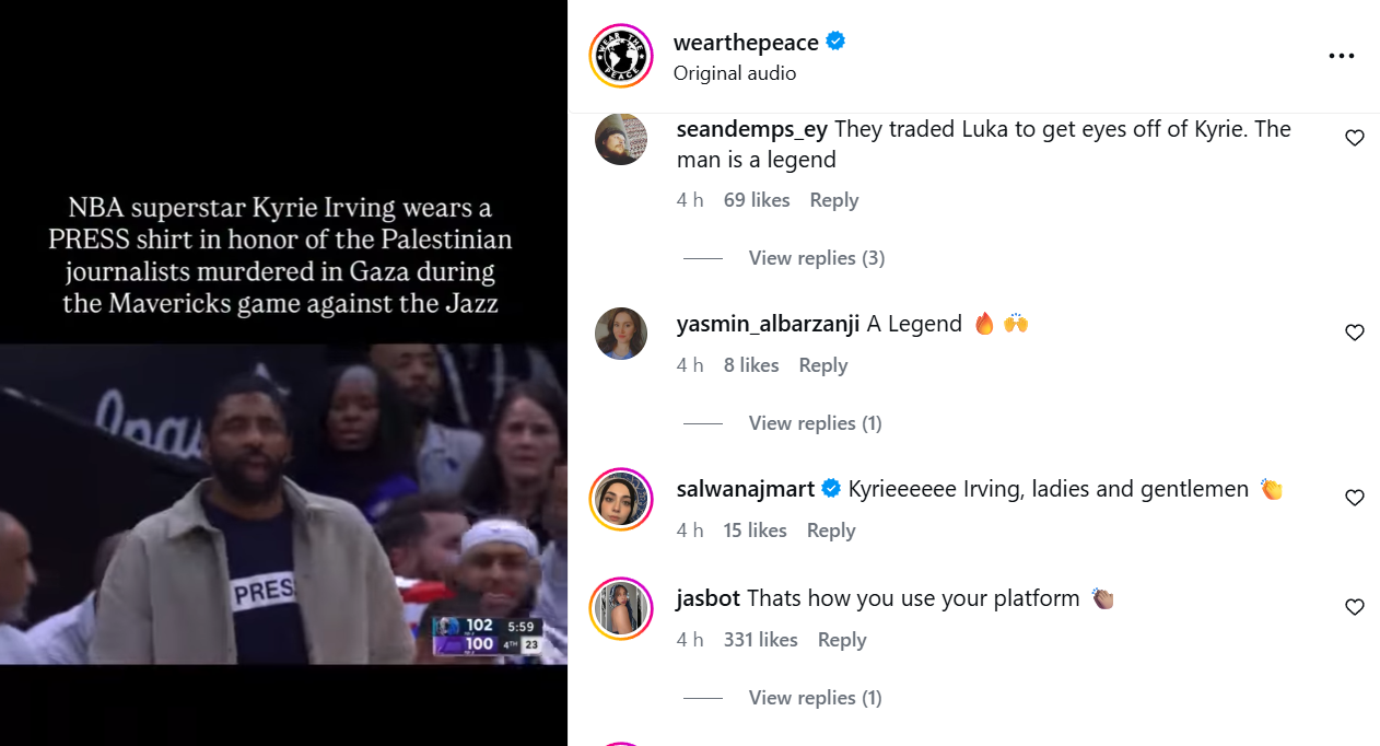 Watch: NBA superstar Kyrie Irving wears ‘PRESS’ shirt at Mavericks–Jazz ...