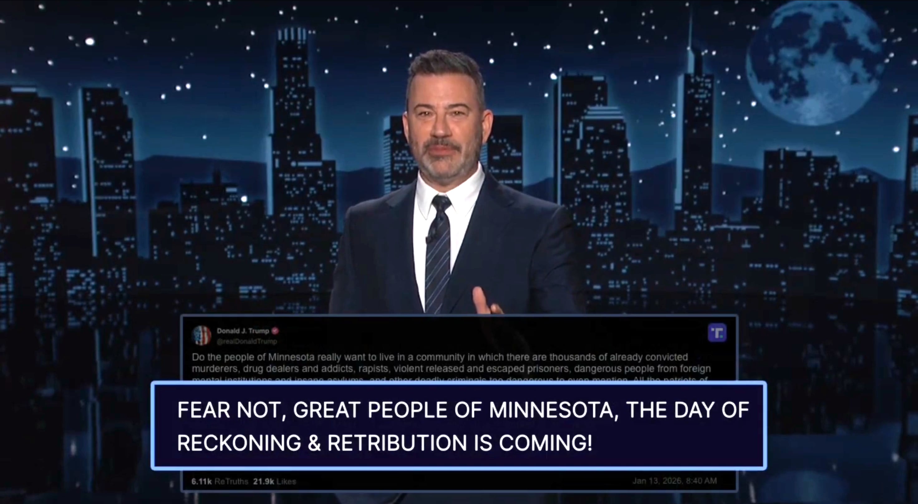 Jimmy Kimmel calls out 'old nut' Trump's biggest lie on ICE protests
