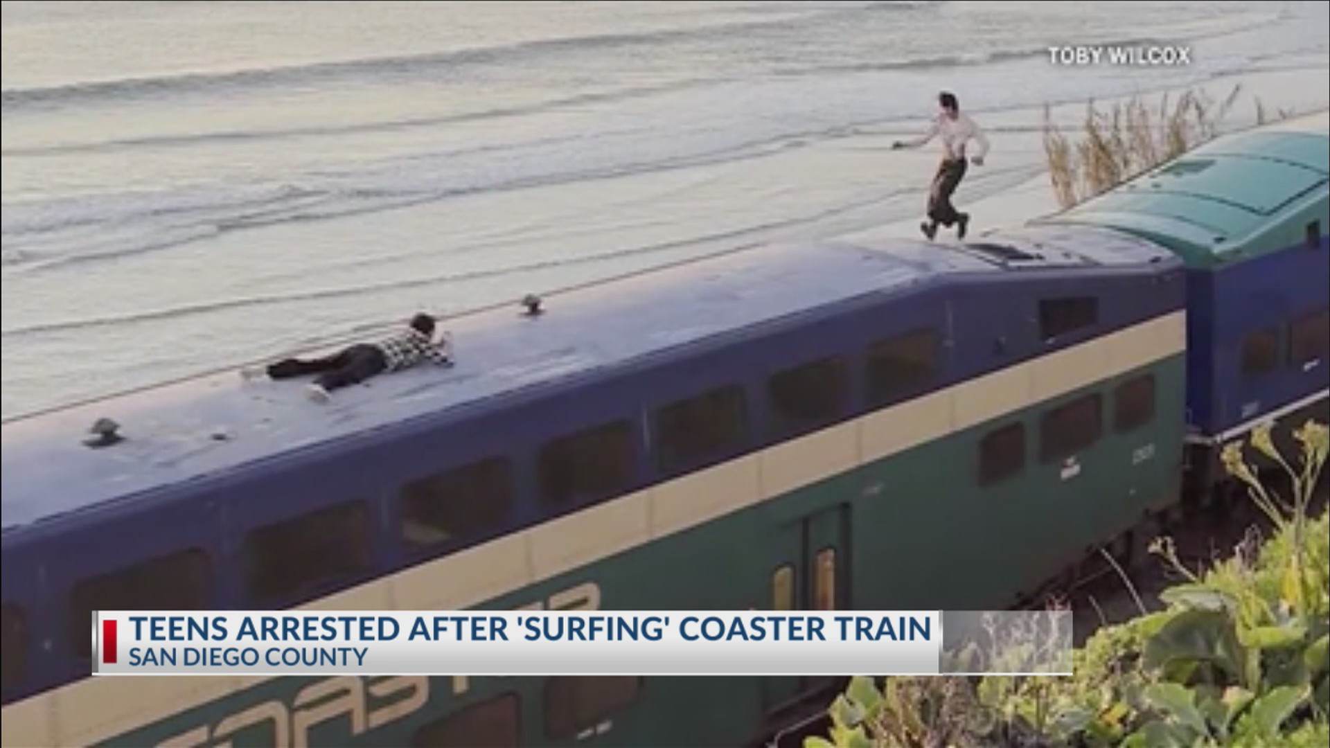 Teens arrested after 'surfing' coaster train in San Diego County