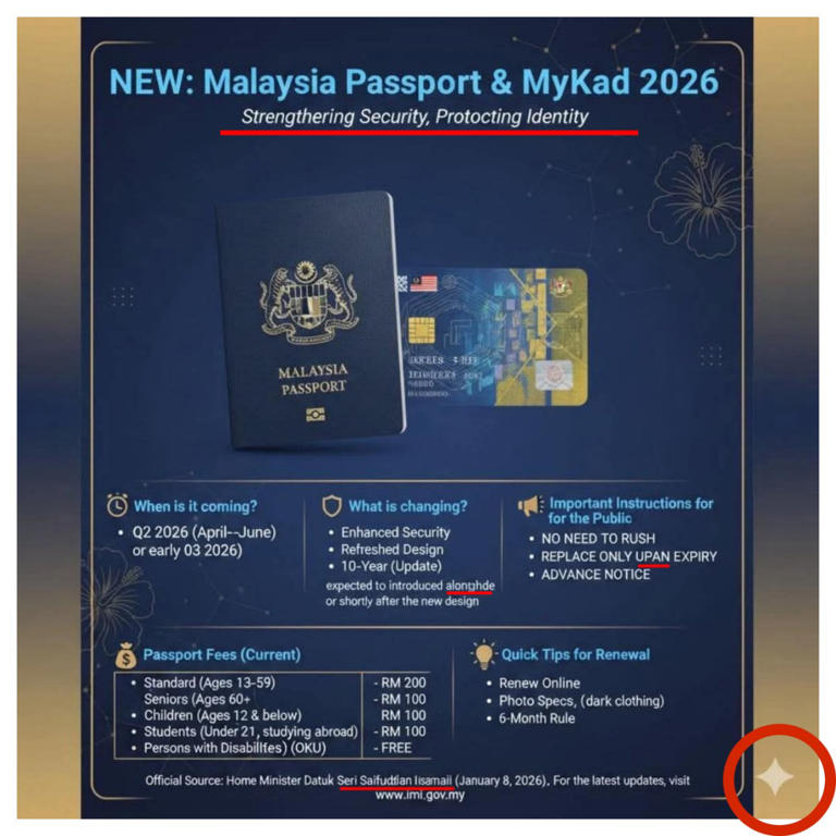 Infographic of new Malaysian passport and ID card is AI-generated