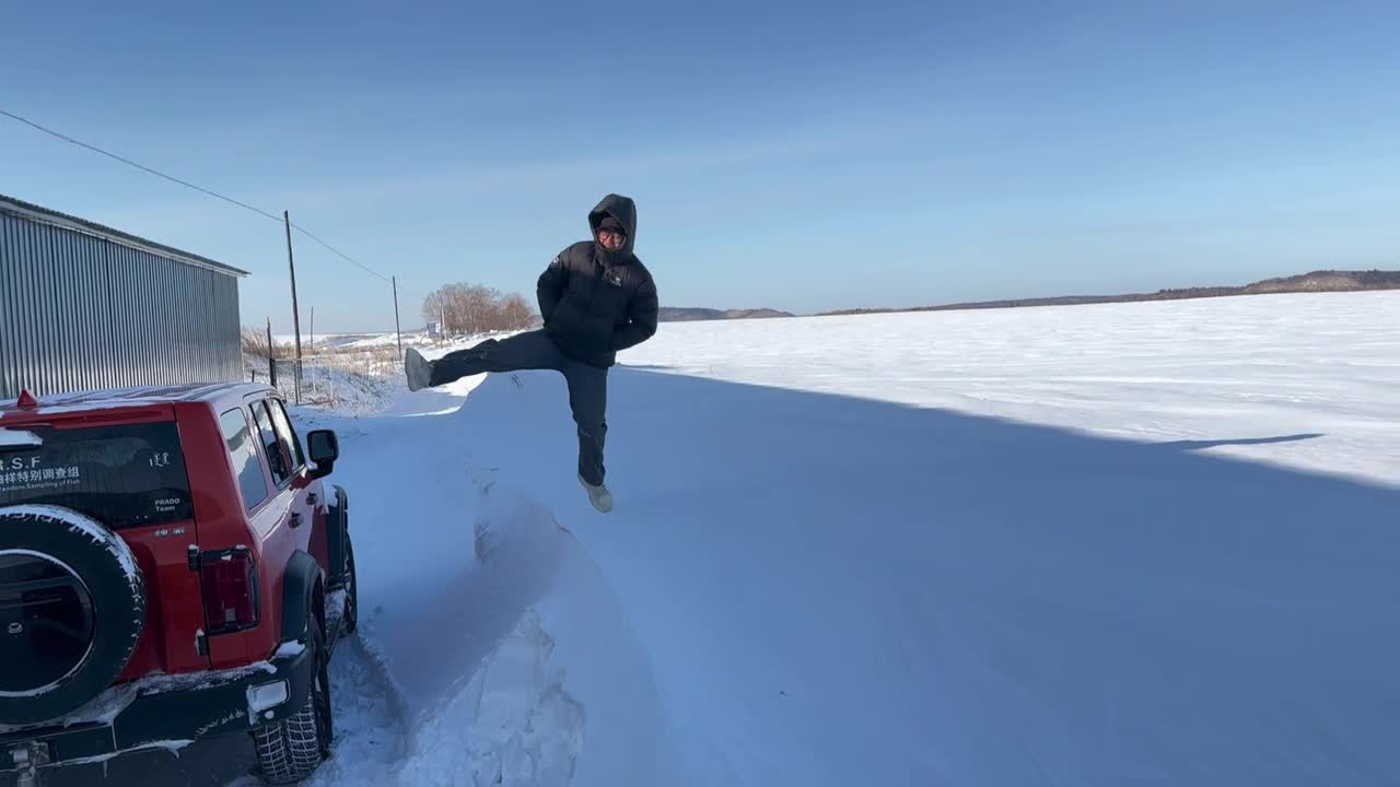 Instagram-style leap into fresh snow fails as it is all frozen