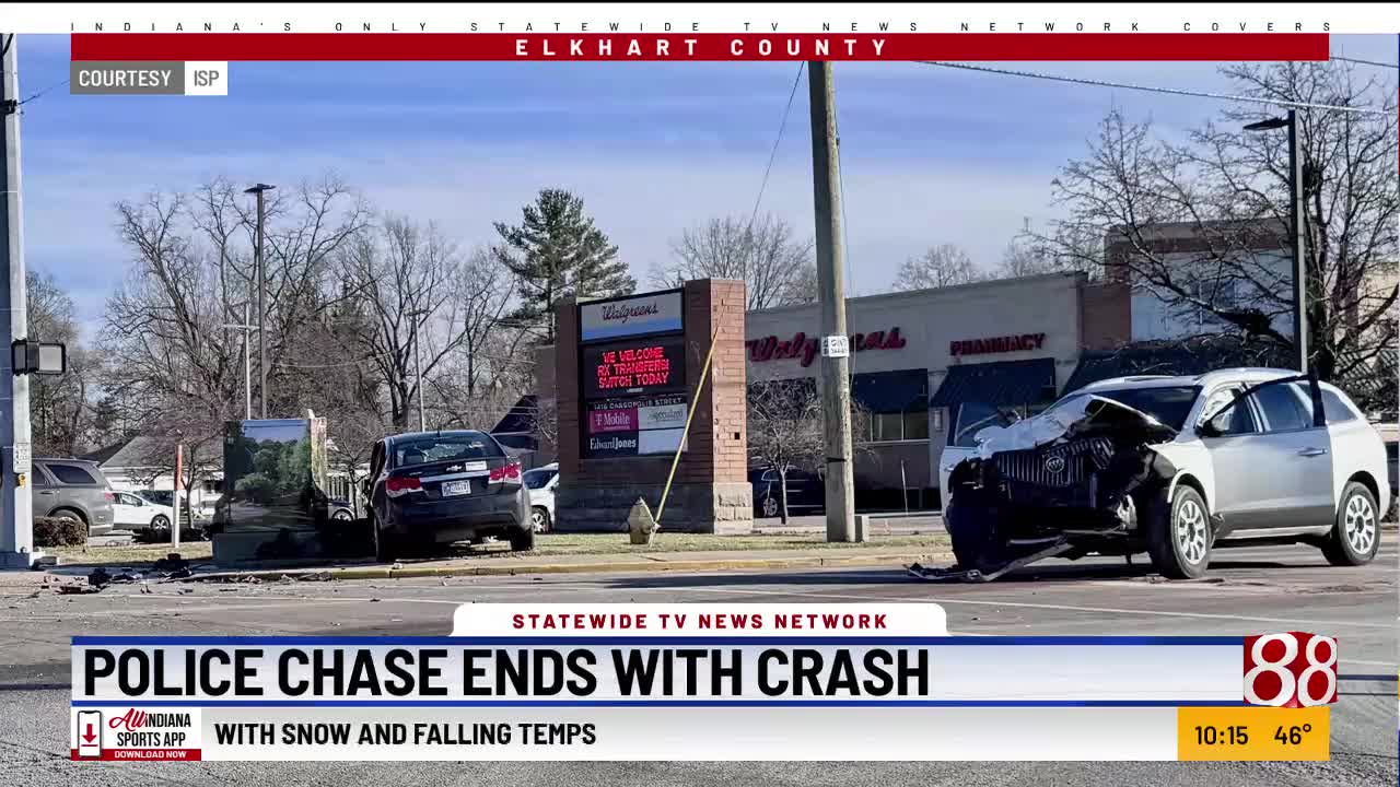 Police chase ends with crash in Elkhart County, Indiana
