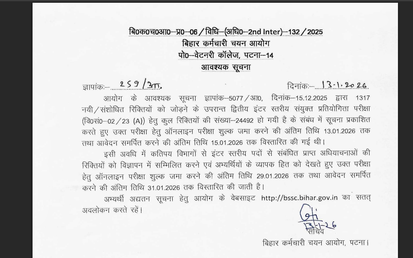 BSSC 2nd inter level recruitment deadline extended again for over ...