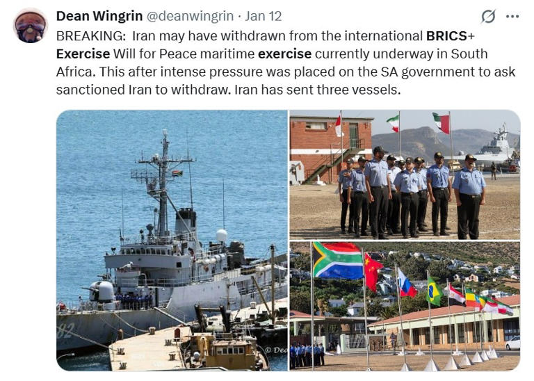 Did Trump pressure South Africa to get Iran to exit from BRICS war games?