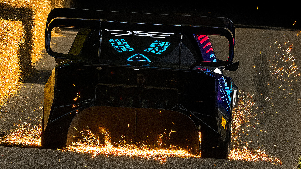 Beast car throwing sparks at full speed