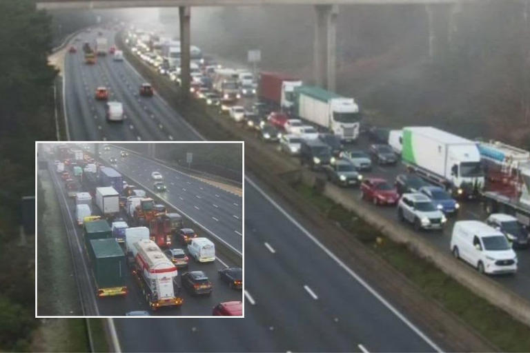 M3 traffic: Lorry carrying electrical waste causes huge fire and large ...