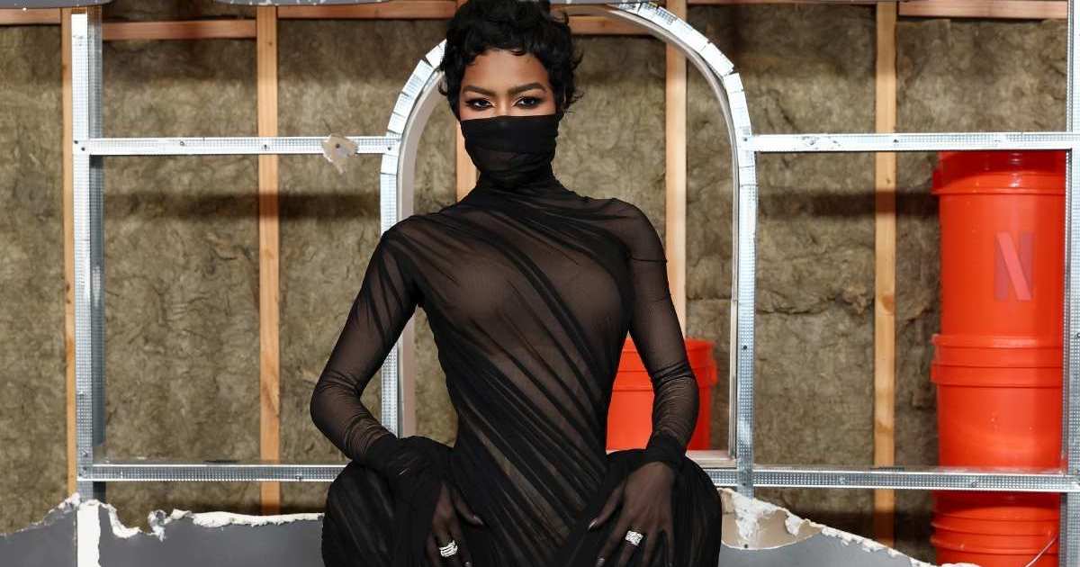 Teyana Taylor's fully sheer Ashi Studio dress comes with chic mask