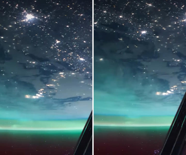 NASA astronauts film stunning footage of a glowing green aurora from space