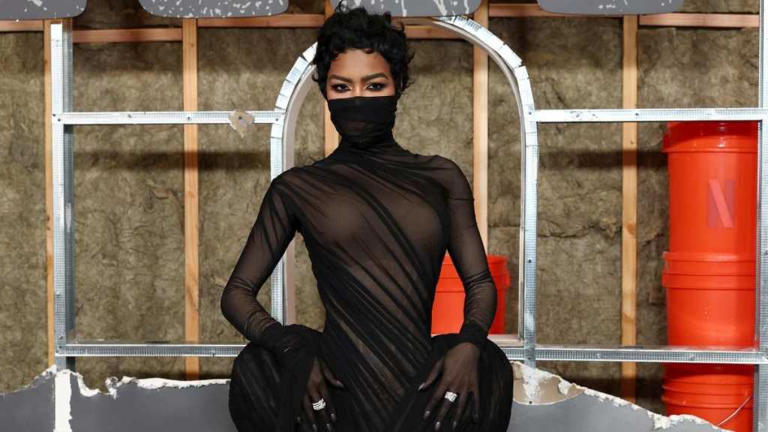 Teyana Taylor's fully sheer Ashi Studio dress comes with chic mask