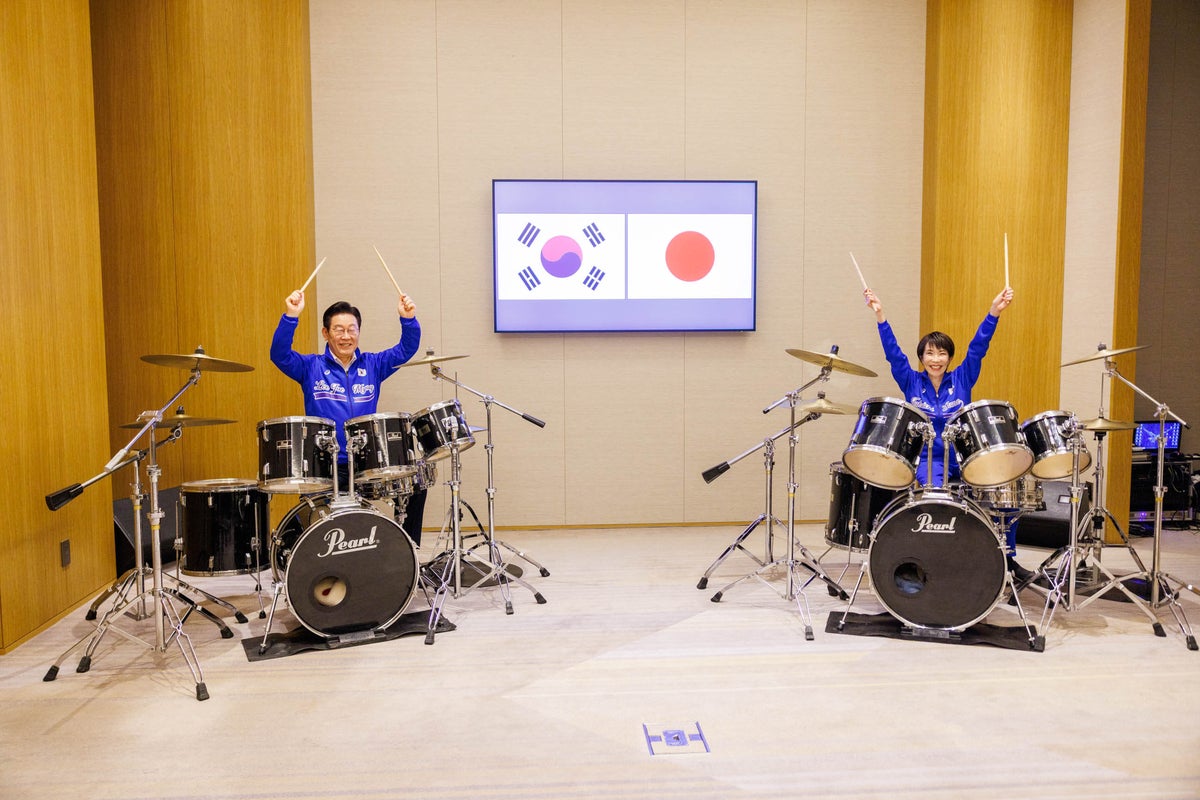 Japan and South Korea leaders break into K-pop drumming after summit