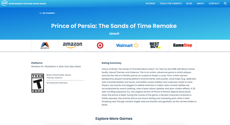 Prince of Persia: Sands of Time remake has been rated by ESRB