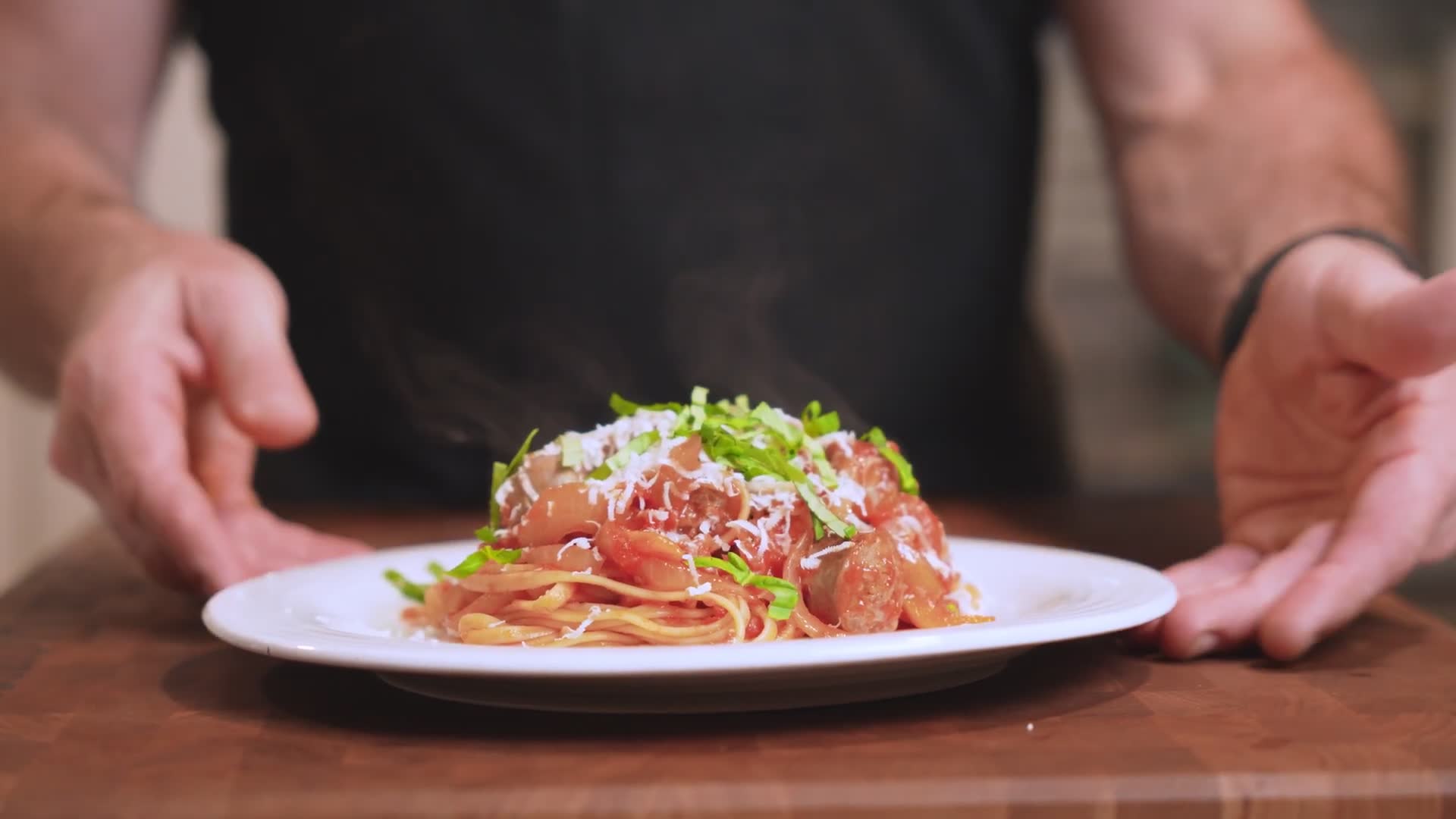 Simple Italian sausage spaghetti with herbs