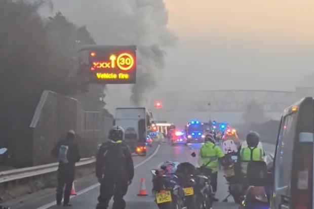 Huge fire breaks out in lorry transporting lithium-ion batteries